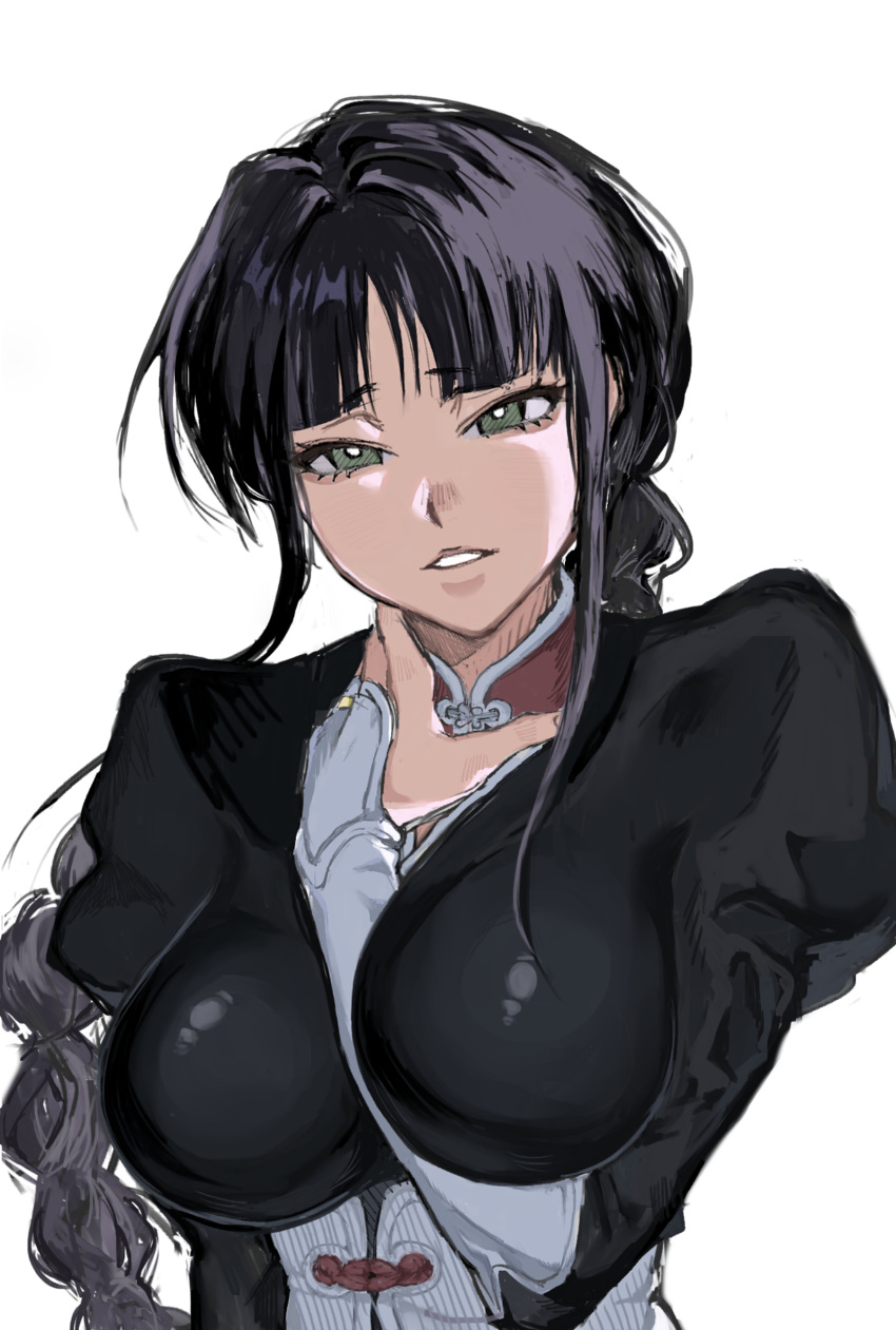 Safebooru - absurdres arm between breasts between breasts black hair bleach breasts green eyes ...