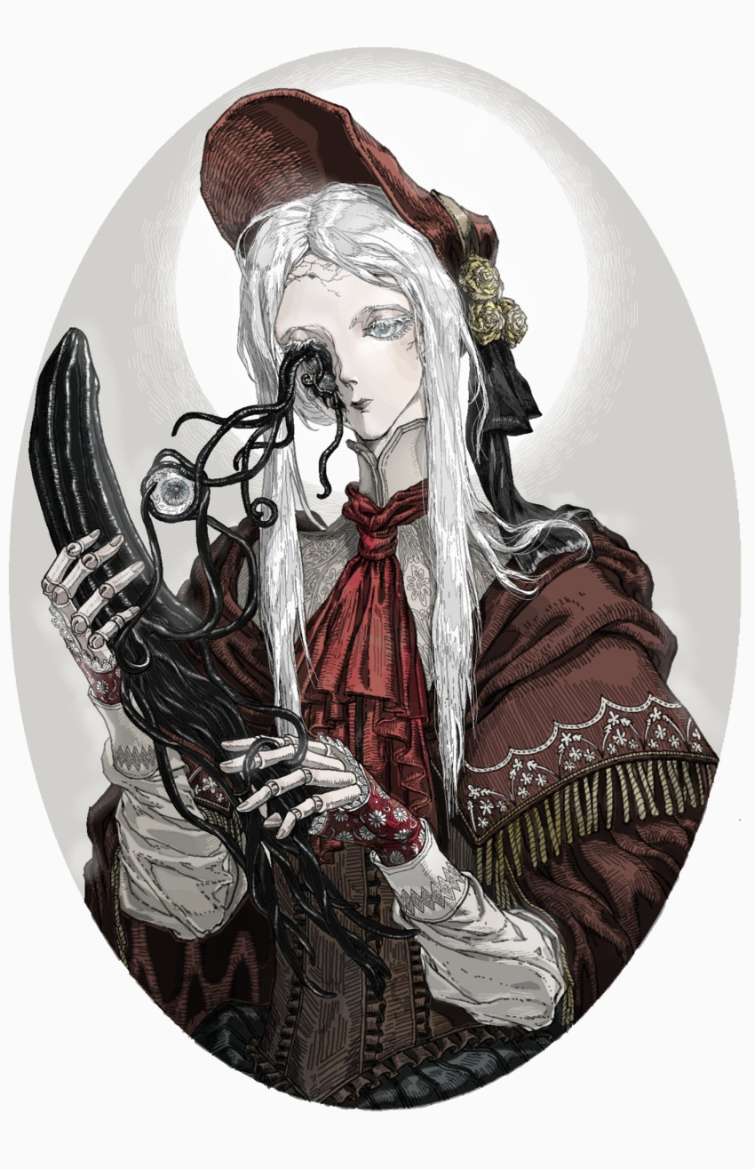Safebooru - 1girl ascot bloodborne body horror bonnet border breen (geppert kristy) brown ...