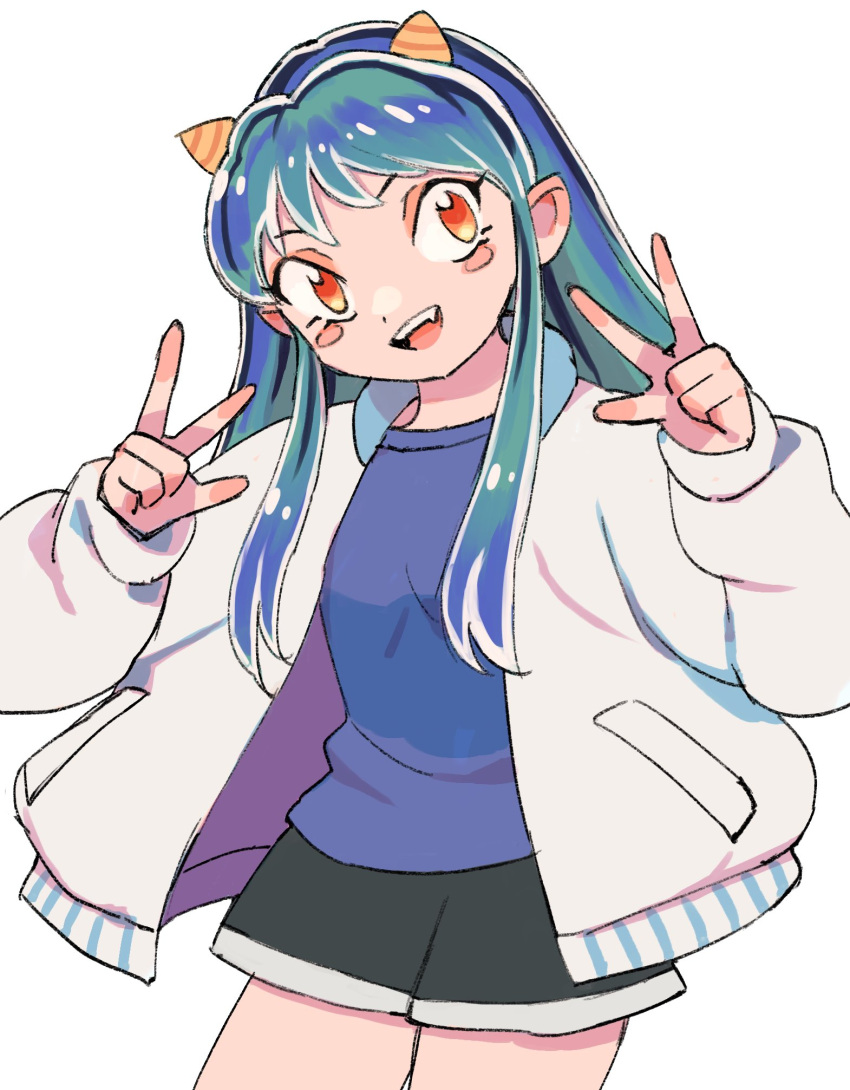 Safebooru - 1girl :d aqua hair black shorts blue shirt blush stickers ...