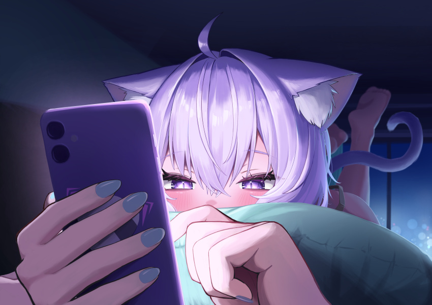 Safebooru - 1girl absurdres ahoge animal ear fluff animal ears aqua nails barefoot blush cat ...