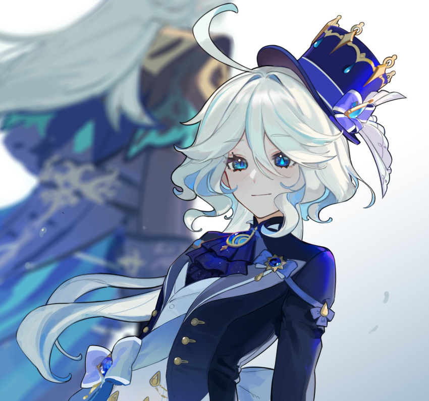 Safebooru - 1boy 1girl ascot black ascot black jacket blue bow blue eyes blue gemstone blue hair ...