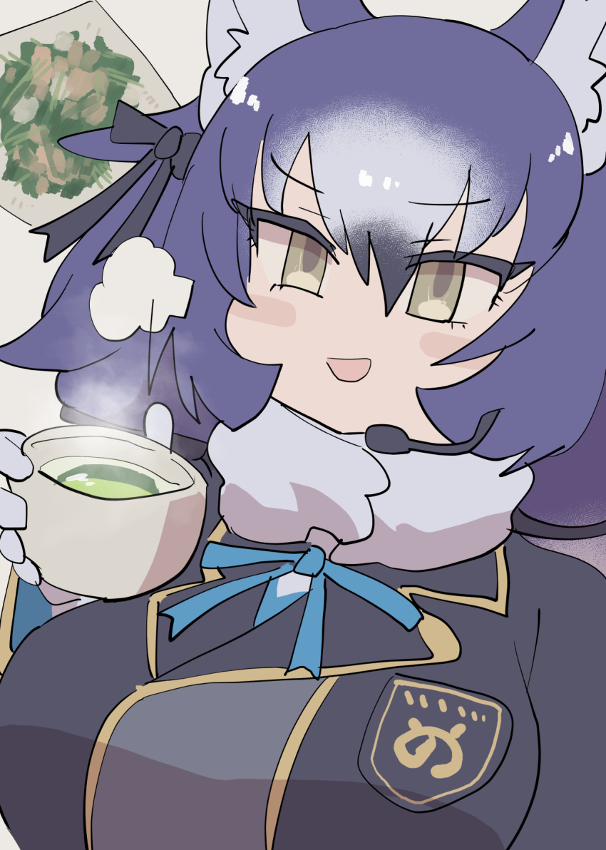 Safebooru - 1girl animal ears blazer blue hair cup dire wolf (kemono ...