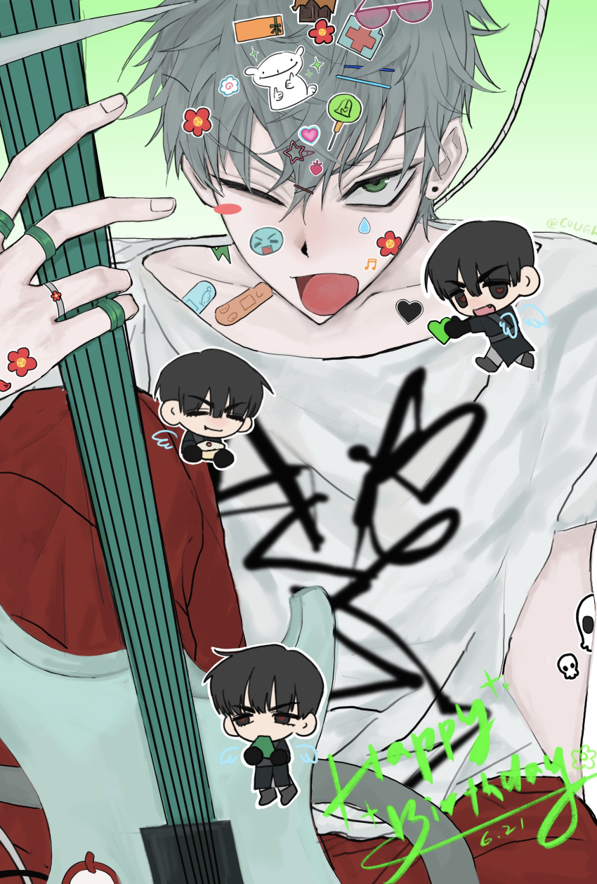 Safebooru - 2boys absurdres alien stage bandaid beamed eighth notes ...