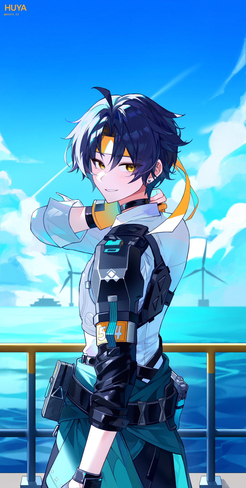 Safebooru - 1boy absurdres artist name asaba harumasa black choker black hair blue sky choker ...