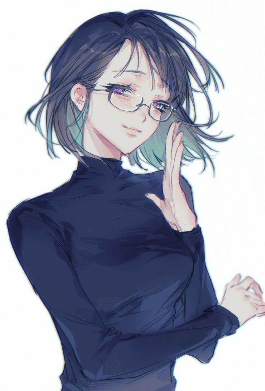 Safebooru - 1girl absurdres alien stage arm across waist black hair black shirt bob cut closed ...