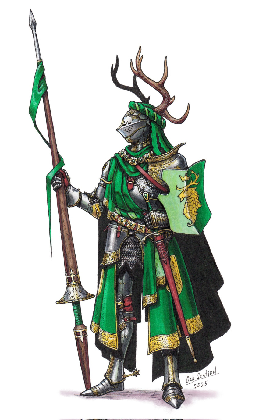 Safebooru - 1boy antlers armor artist name black cape cape chainmail ...