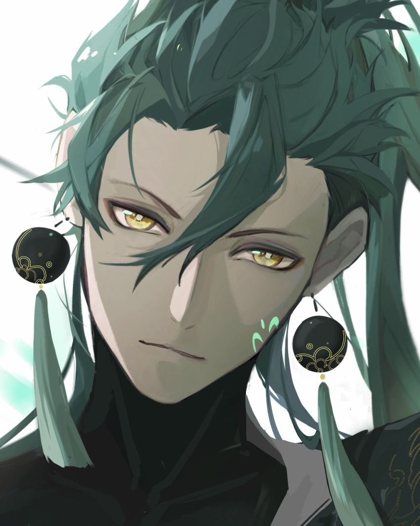 Safebooru - 1boy black shirt chinese commentary closed mouth commentary request earrings green ...