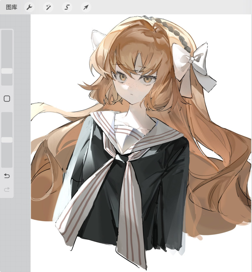 Safebooru 1girl Arms At Sides Art Program In Frame Black Shirt 0628