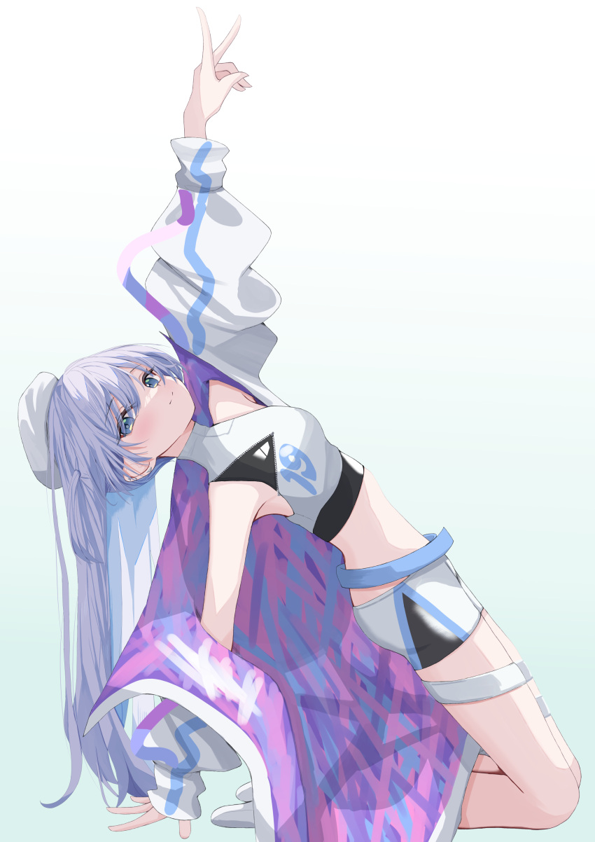 Safebooru - 1girl absurdres arm support arm up bare shoulders beret blue eyes crop top gradient ...