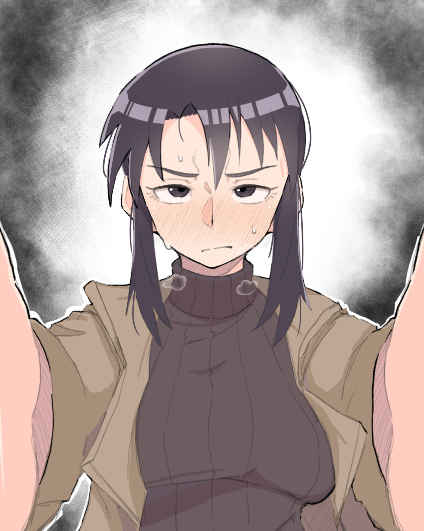 Safebooru - 1girl absurdres annoyed azumanga daioh black eyes black hair black sweater blush ...