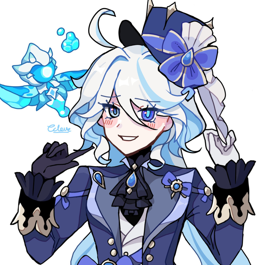 Safebooru - 1girl ahoge artist name ascot asymmetrical gloves black ascot black gloves blue ...