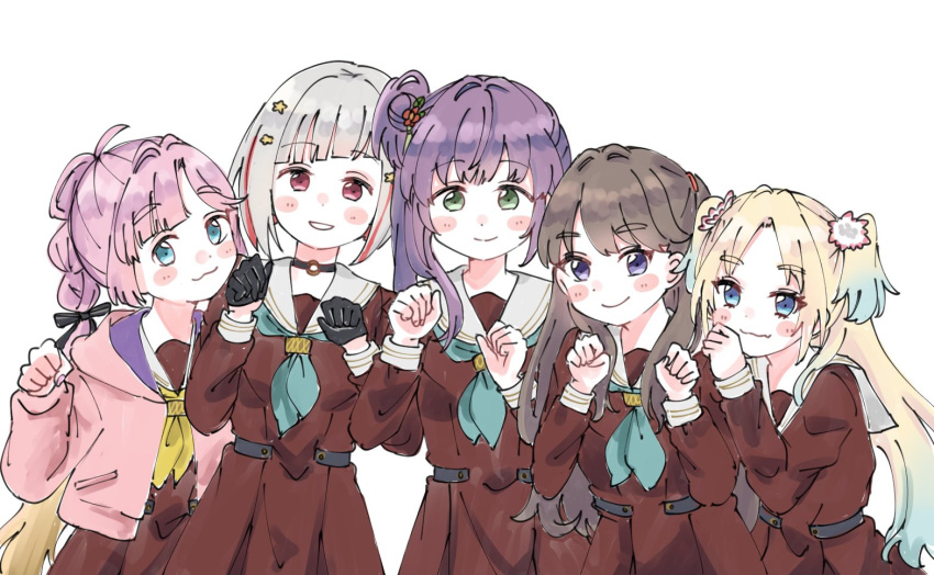 Safebooru - 5girls :3 ahoge anyoji hime aqua neckerchief black ribbon blue eyes blue hair blush ...