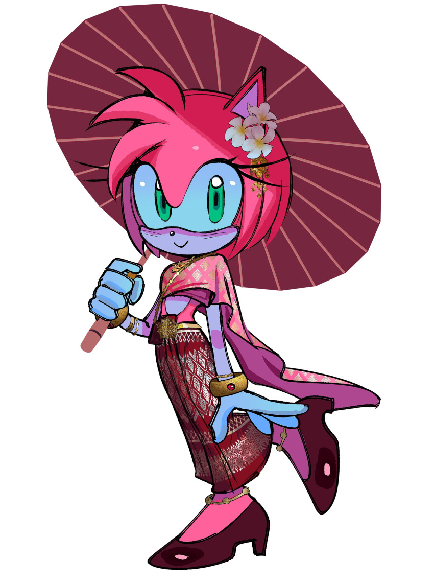 Safebooru - 1girl absurdres amy rose animal ears animal nose bracelet flower full body furry ...