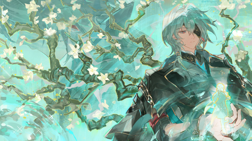 Safebooru - 1boy absurdres anaxa (honkai: star rail) aqua coat aqua eyes aqua hair ascot bare ...