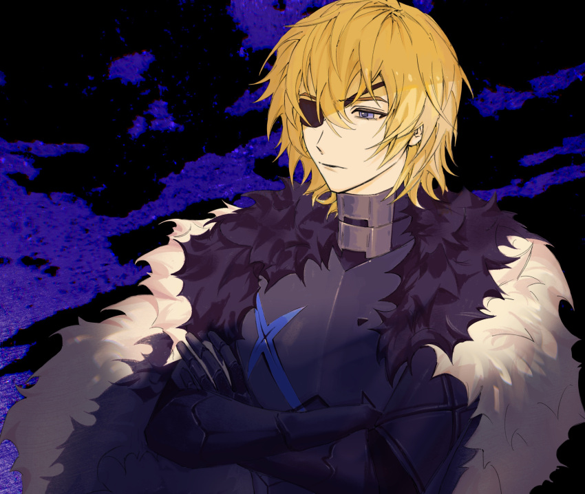 Safebooru - 1boy absurdres armor baizecha316 black armor black fur blonde hair blue eyes ...