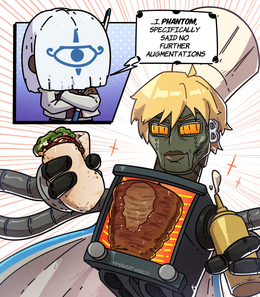 Safebooru - 2boys android artist name blonde hair bottle chef hat ...