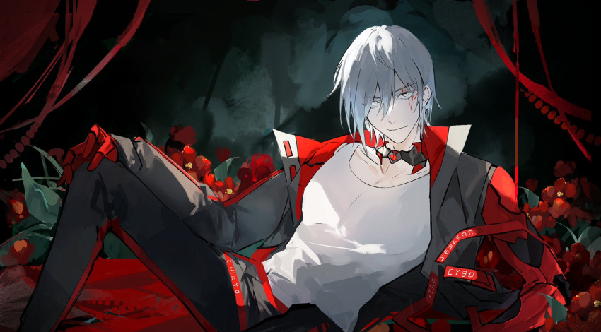 Safebooru - 1boy black pants closed mouth collarbone collared jacket ...