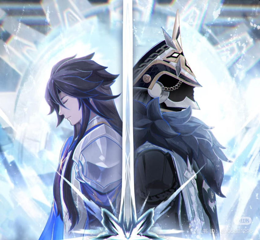 Safebooru - 2boys black coat black hair capitano (genshin impact) chain ...