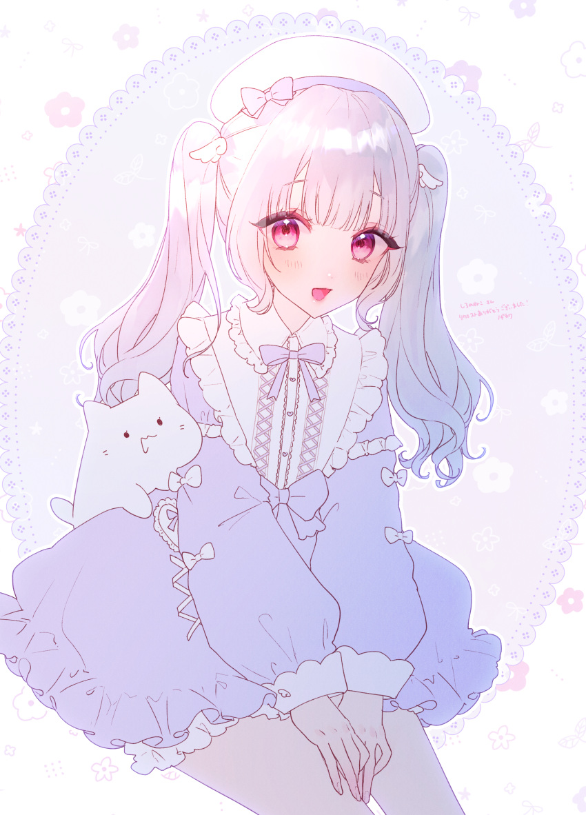 Safebooru - 1girl absurdres beret blue dress blush bow commission dress frilled dress frills hat ...