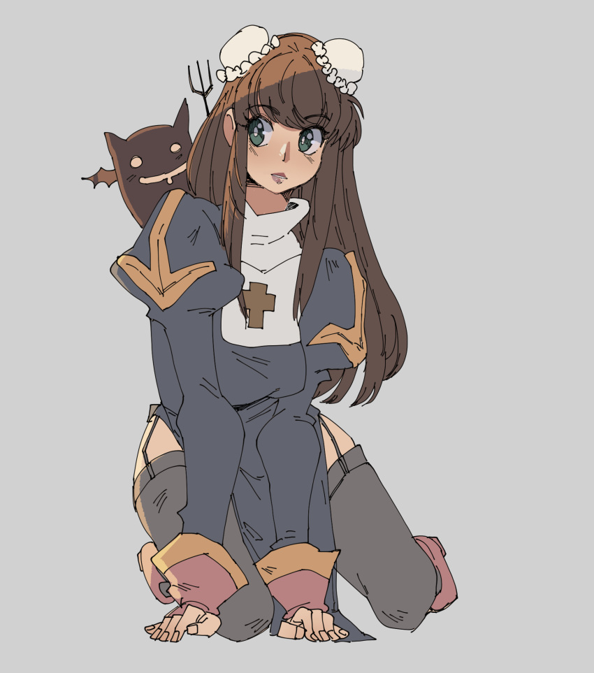 Safebooru - 1girl black thighhighs breasts brown hair brown shoes bun cover charmwitch ...
