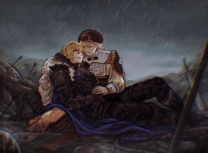 Safebooru - 1boy 1girl armor black armor blonde hair blood blood on ...