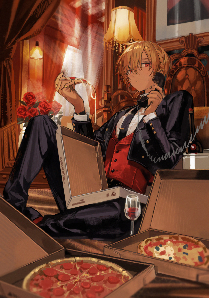 Safebooru - 1boy absurdres alcohol belt black belt black jacket black ...