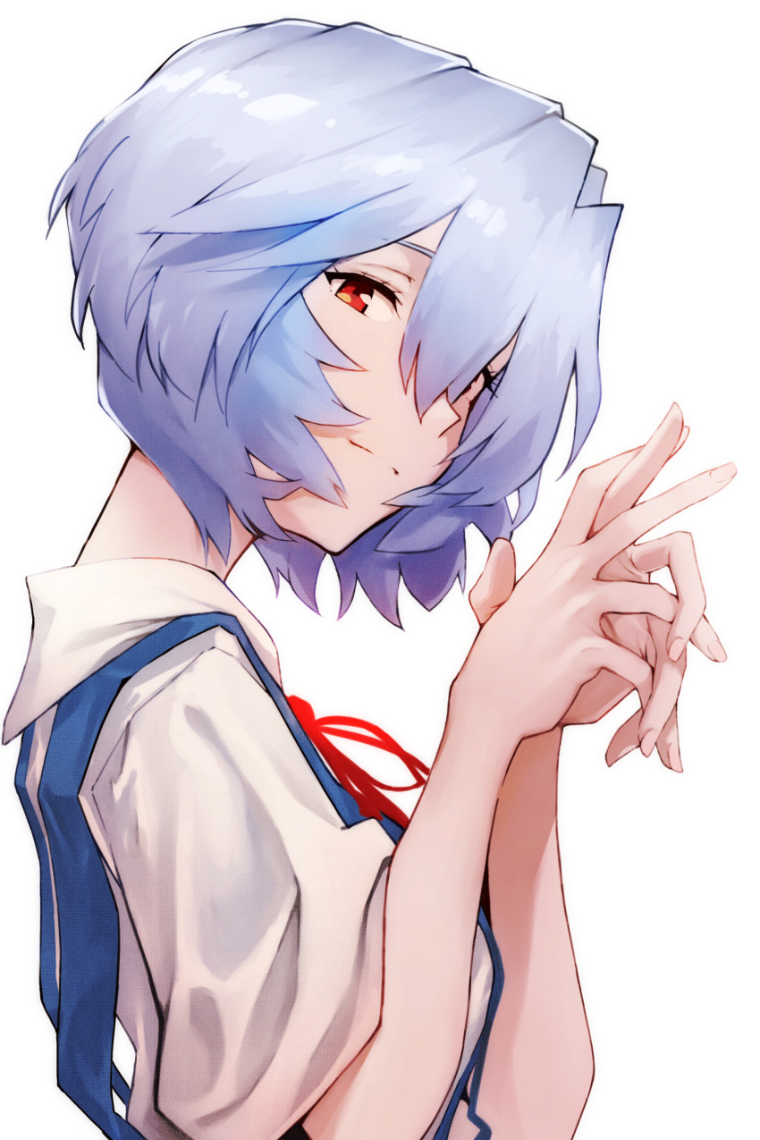 Safebooru - 1girl absurdres ayanami rei blue hair blue skirt bow bowtie breasts closed mouth ...
