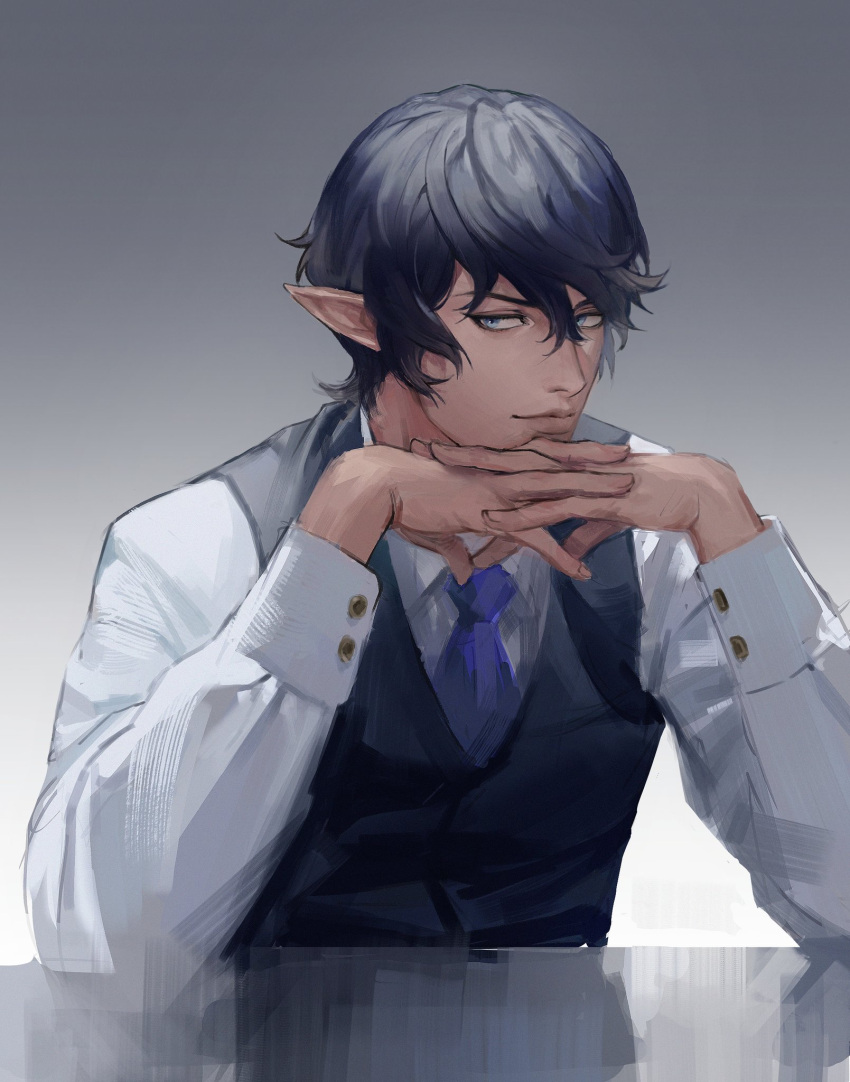 Safebooru - 1boy aymeric de borel black hair black vest blue eyes blue necktie buttoned cuffs ...