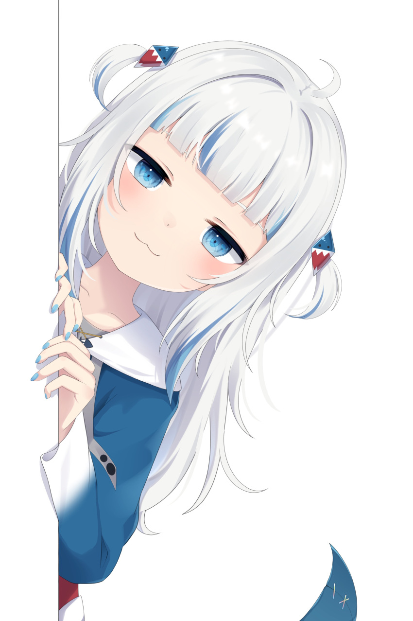 Safebooru - 1girl :3 absurdres ahoge blue eyes blue hair blue hoodie blue nails blunt bangs ...