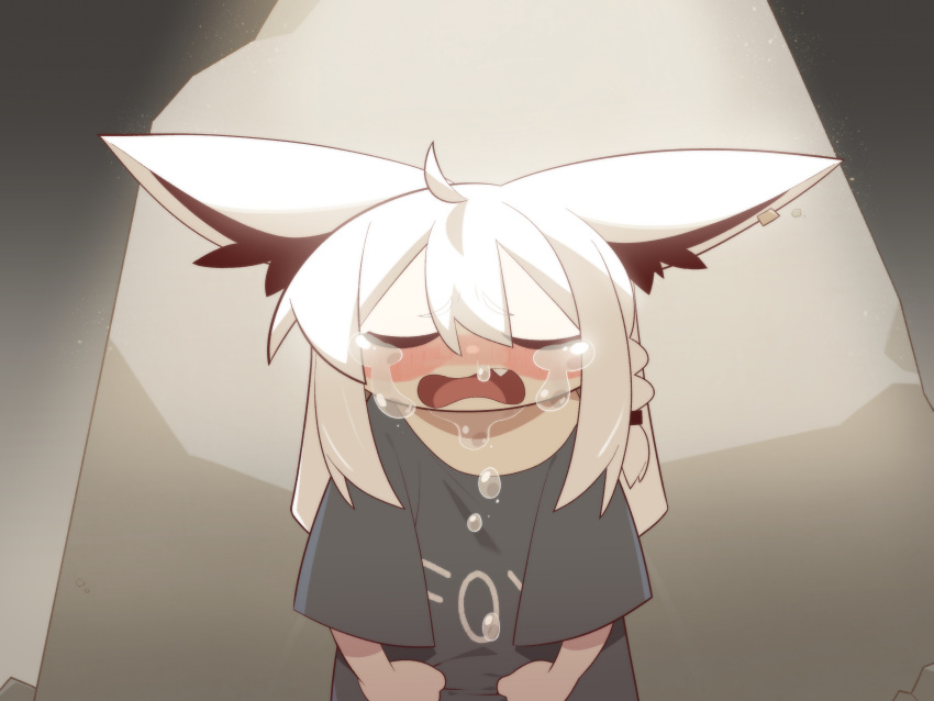 Safebooru - 1girl absurdres ahoge animal ears black shirt blush closed eyes cocomayo29 (tomato ...