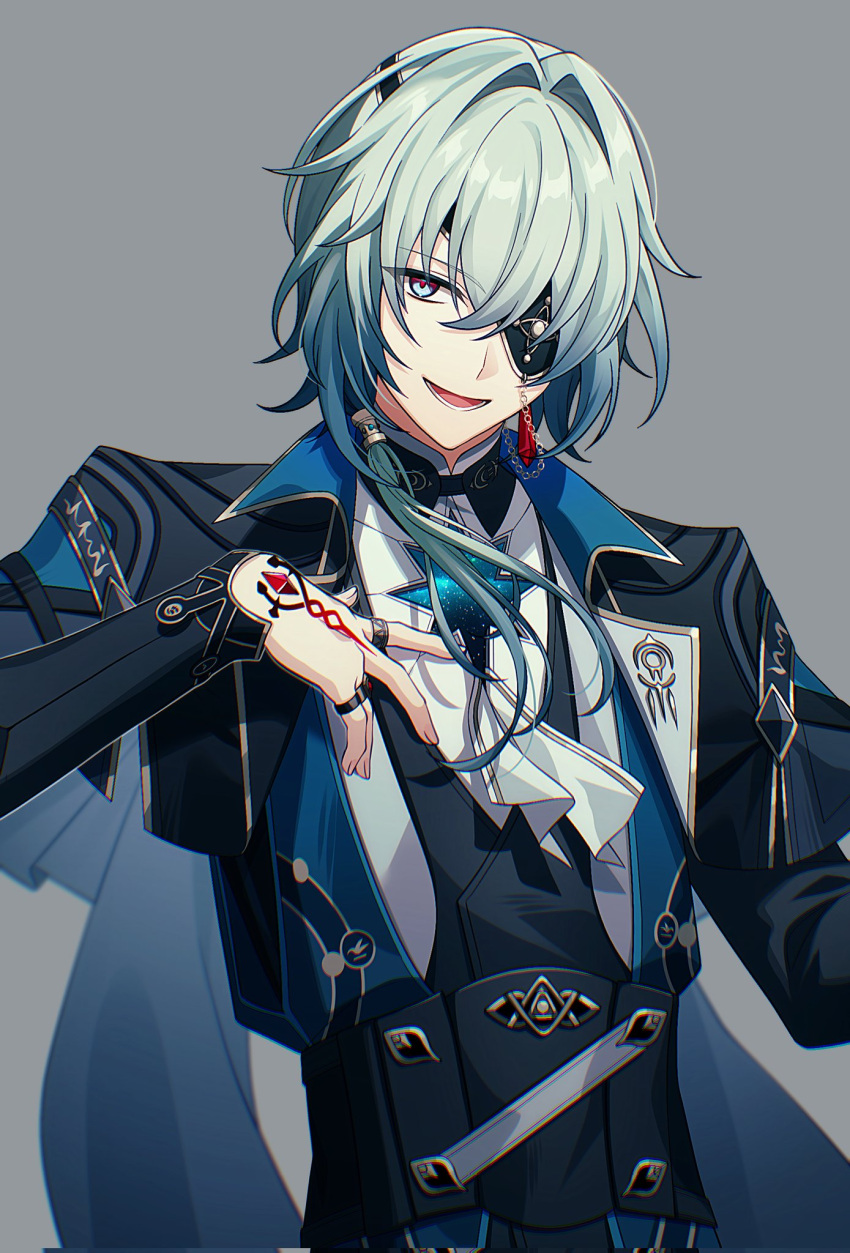 Safebooru - 1boy anaxa (honkai: star rail) aqua coat aqua eyes aqua hair ascot black capelet ...