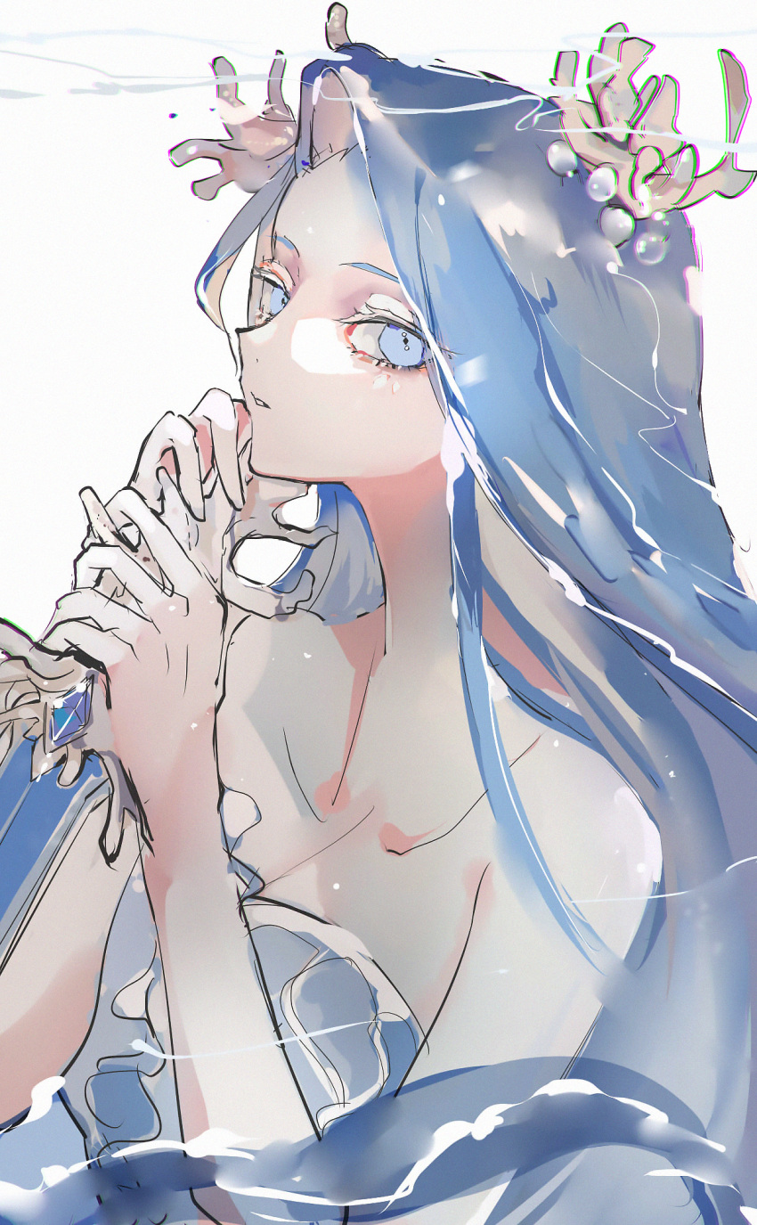Safebooru - 1girl 2girls bare shoulders blue dress blue eyes blue hair cookie run coral hair ...