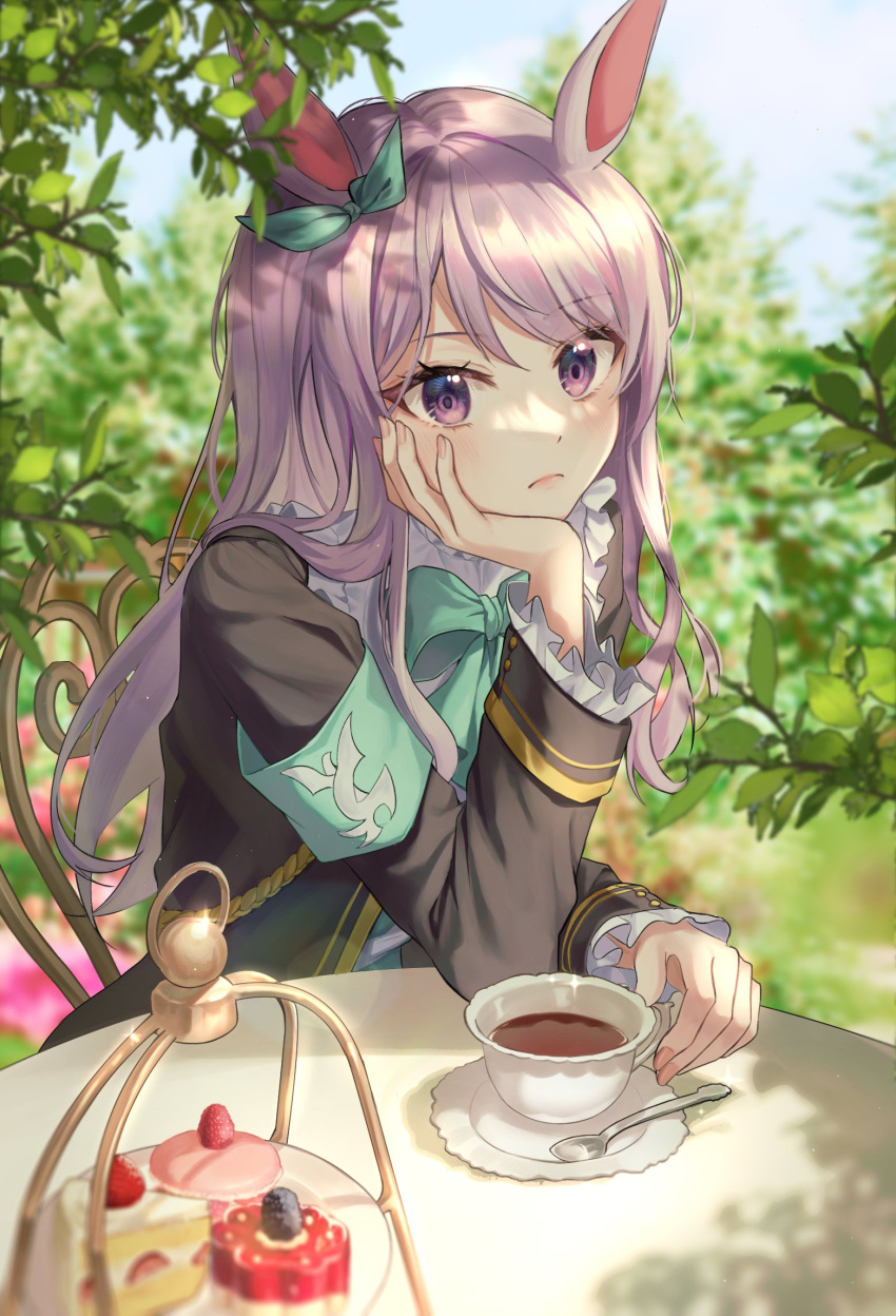 Safebooru - 1girl akka (ak usaz) animal ears cake cup expressionless ...