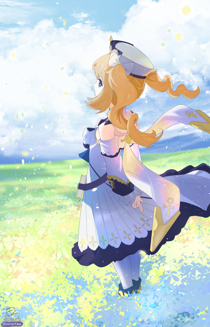 Safebooru - 1girl absurdres arms behind back barbara (genshin impact) bare shoulders blue eyes ...