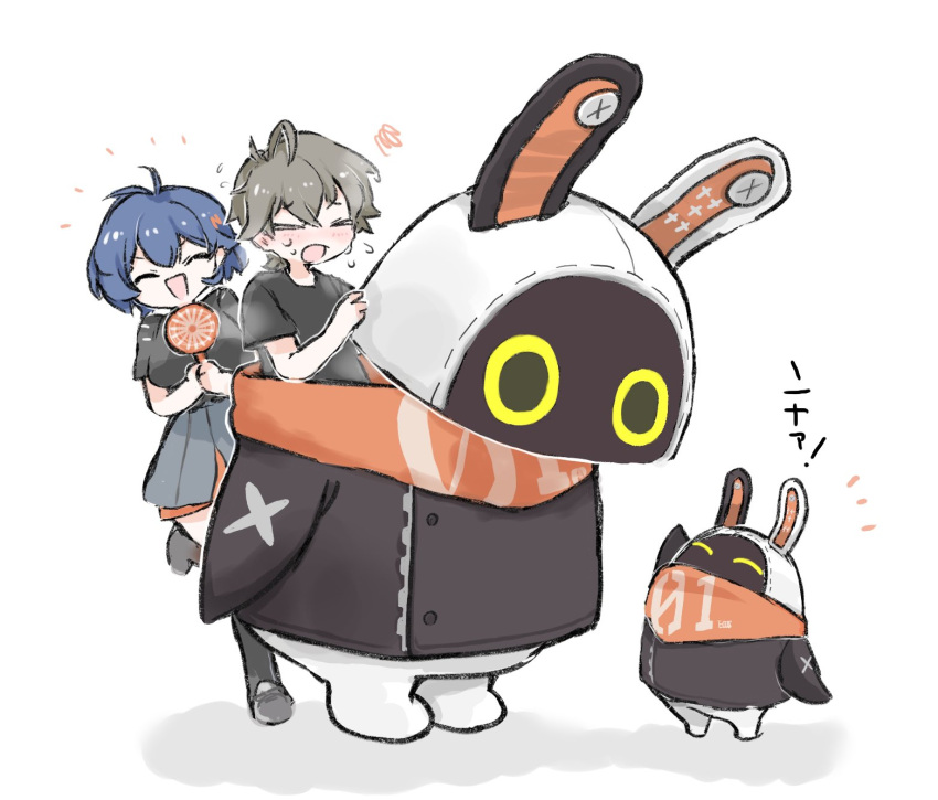 Safebooru - 1boy 1girl 1other ^ ^ az79709363 bangboo (zenless zone zero) belle (zenless zone ...