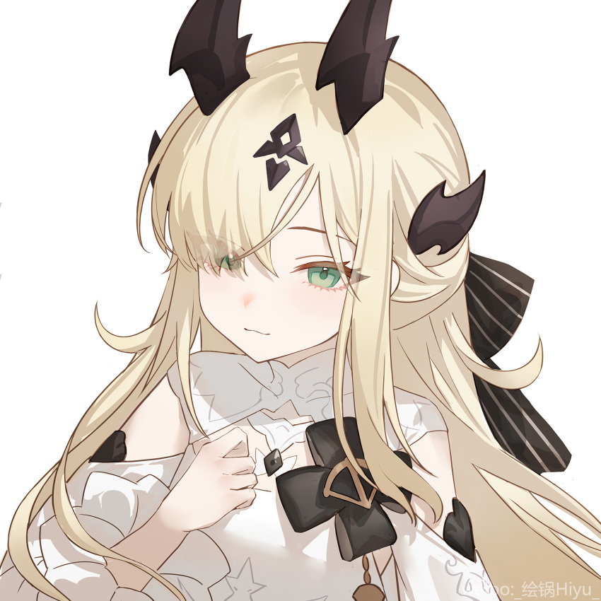 Safebooru - 1girl arknights black bow blonde hair bow closed mouth commentary request dress eyes ...