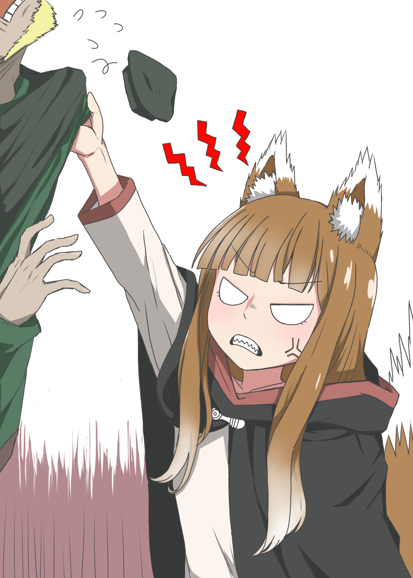Safebooru - 1boy 1girl absurdres akuma0320 anger vein angry animal ear fluff animal ears arm up ...