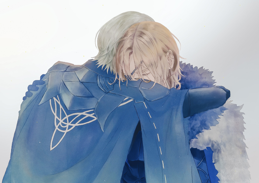 Safebooru - 2boys absurdres arm around neck armor black armor black cape black fur blonde hair ...