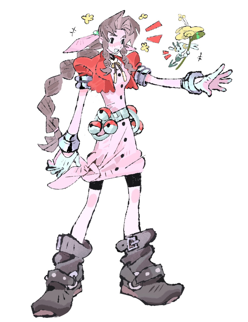 Safebooru - 1girl aerith gainsborough bangle belt boots bracelet braid braided ponytail breasts ...