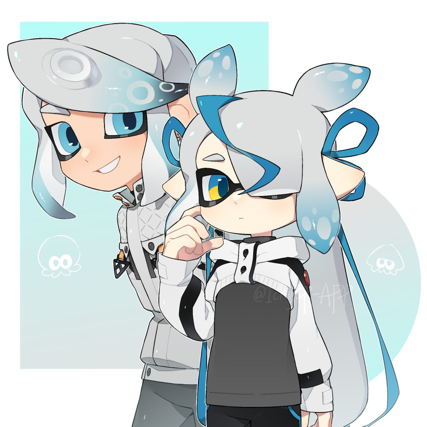 Safebooru - 1boy 1girl artist name black shirt blue eyes blue hair blue ...
