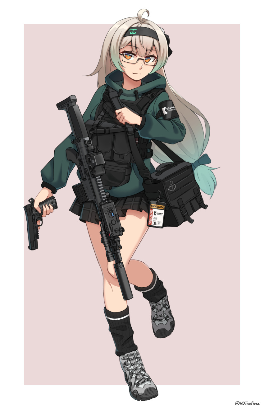 Safebooru - 1girl absurdres ahoge ammunition pouch ankle socks badge brown hair bulletproof vest ...