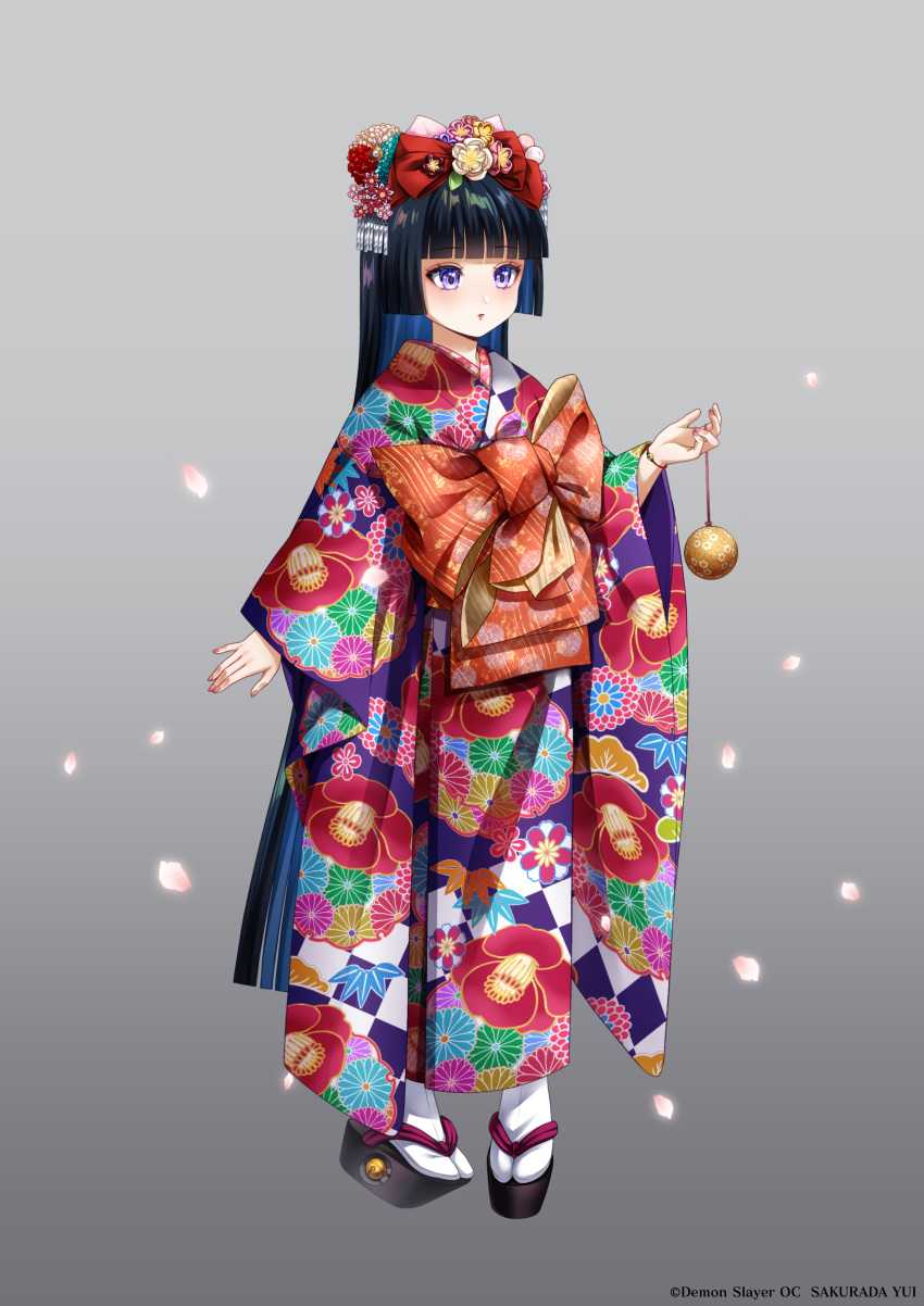 Safebooru - 1girl absurdres black hair floral print floral print kimono full body gkhekqkoskmq ...