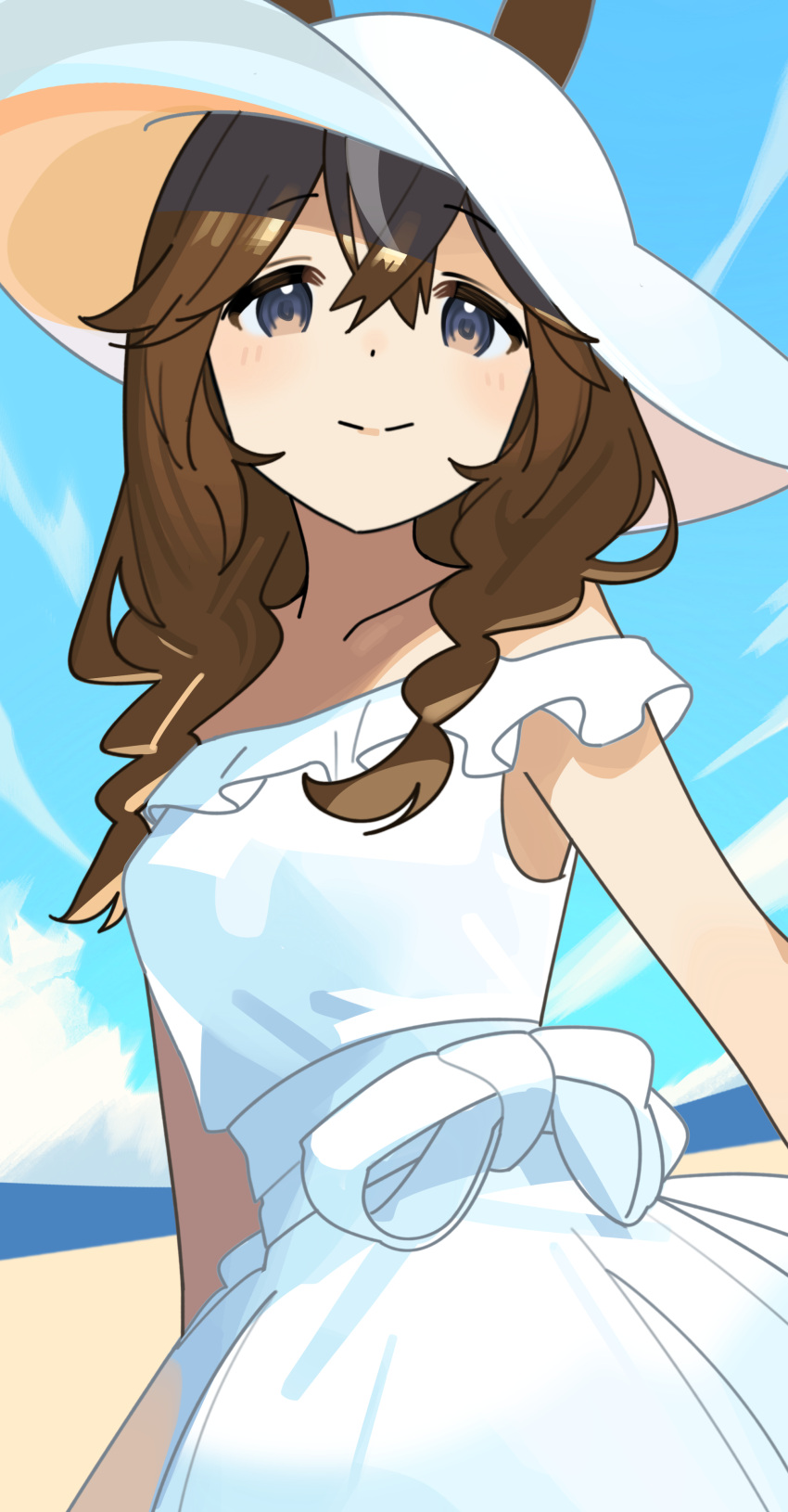 Safebooru - 1girl absurdres alternate costume animal ears ashinowoto beach blush brown eyes ...