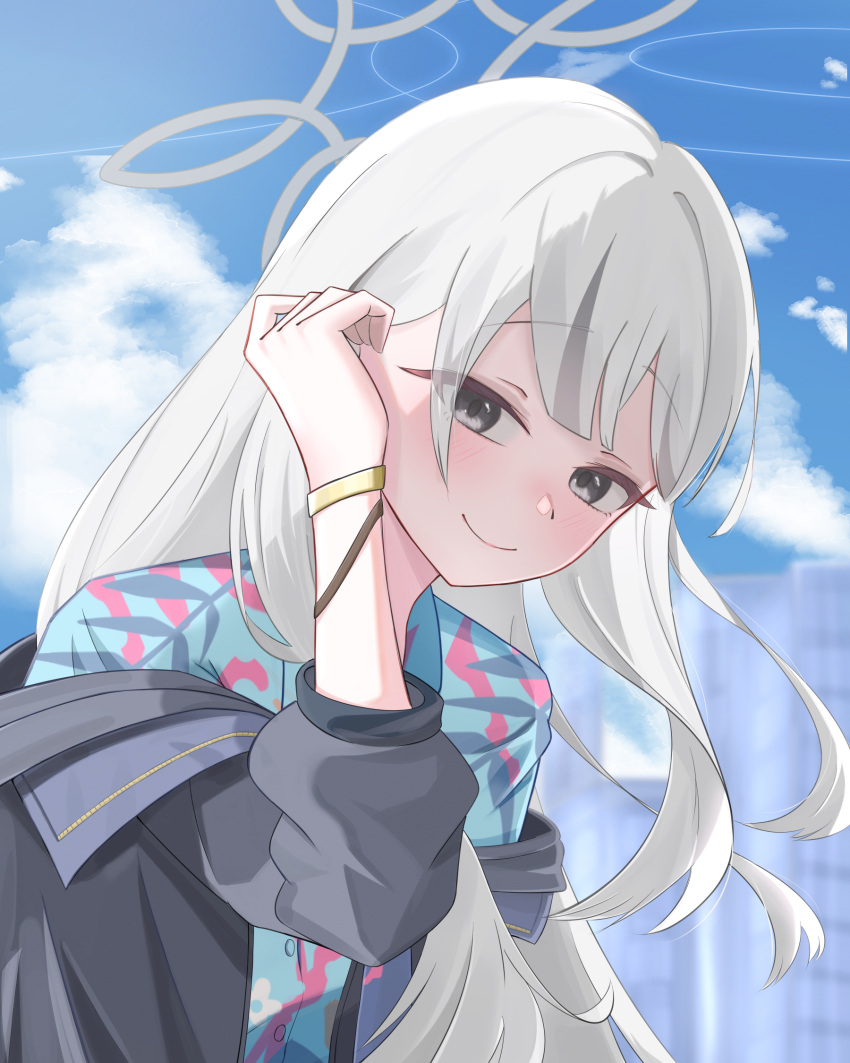 Safebooru - 1girl adjusting hair black eyes black jacket blue archive blue shirt blunt bangs ...