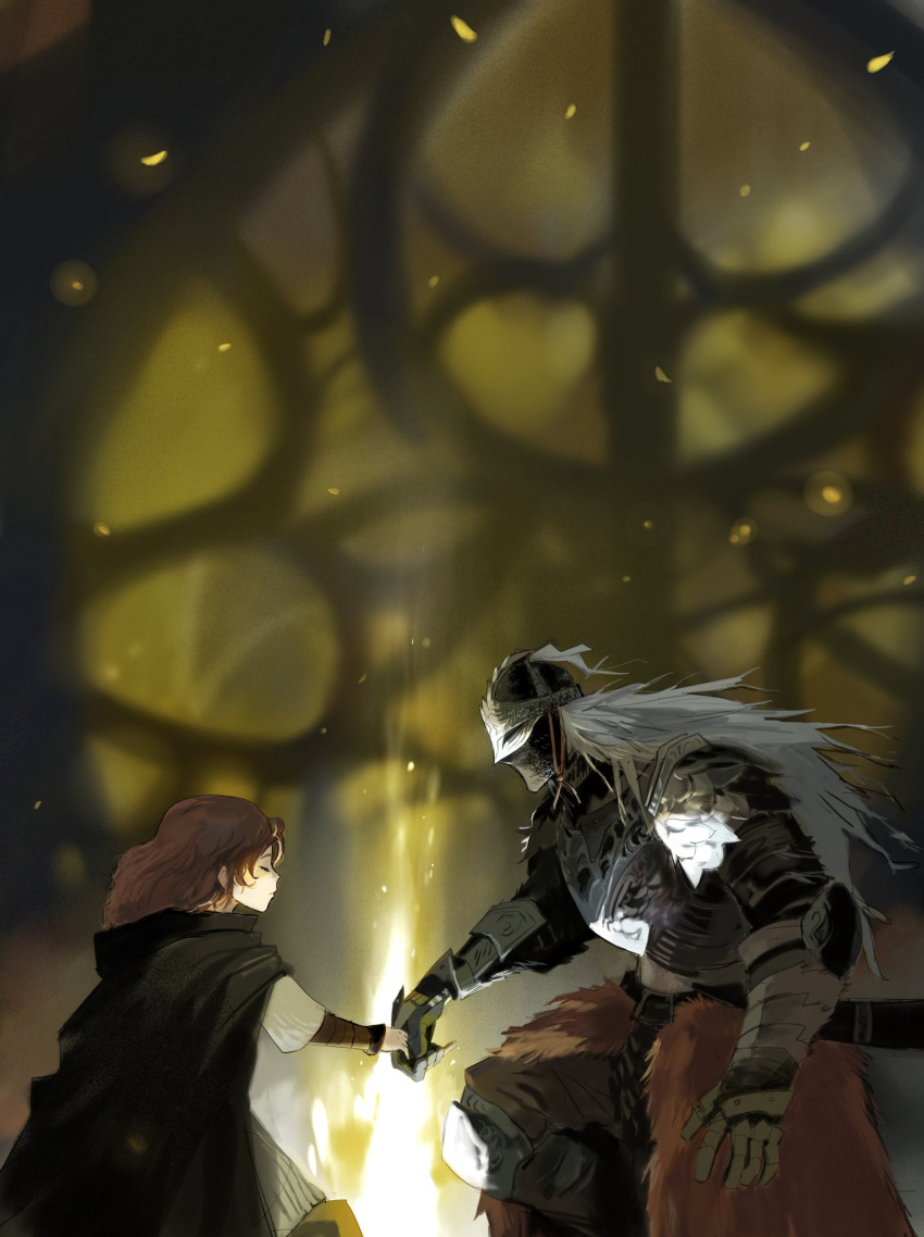 Safebooru - 1boy 1other ambiguous gender armor black cape bloody wolf (elden ring) brown hair ...