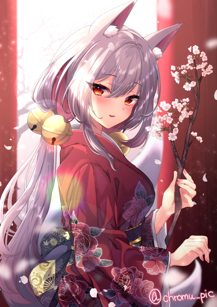 Safebooru - 1girl animal ear fluff animal ears bell blurry blush branch ...
