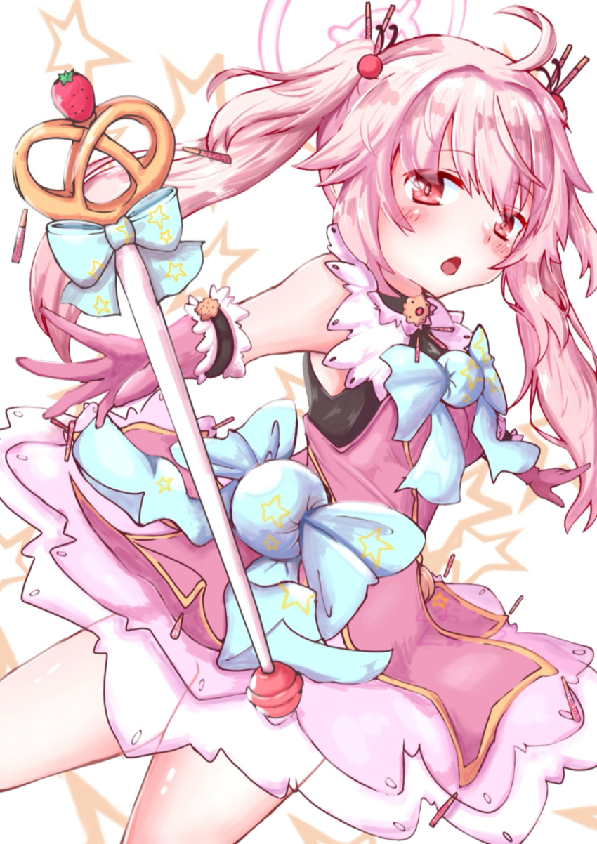 Safebooru - aqua bow aqua bowtie blue archive blush bow bowtie dress food frilled dress frills ...