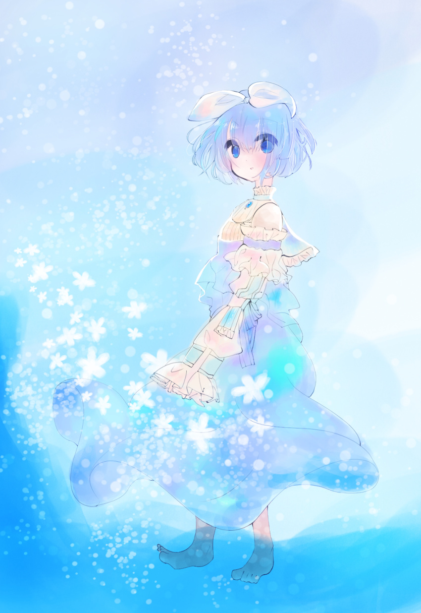 Safebooru - 1girl aha1027 alternate costume alternate footwear bare shoulders barefoot blue ...