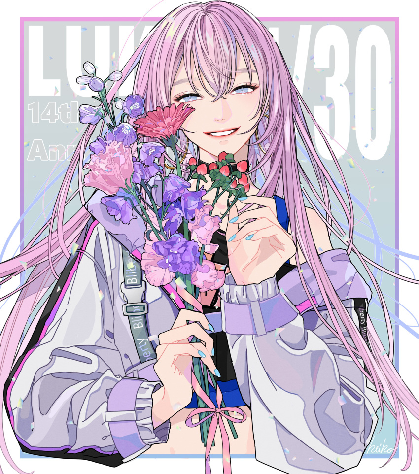 Safebooru - 1girl :d absurdres anniversary black choker blue eyes blue ...