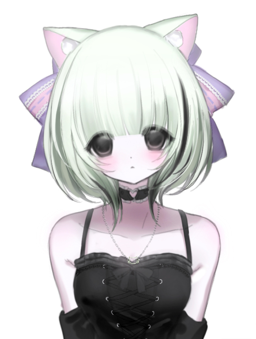 Safebooru - 2000s (style) animal ears bare shoulders black dress black eyes black gloves blush ...